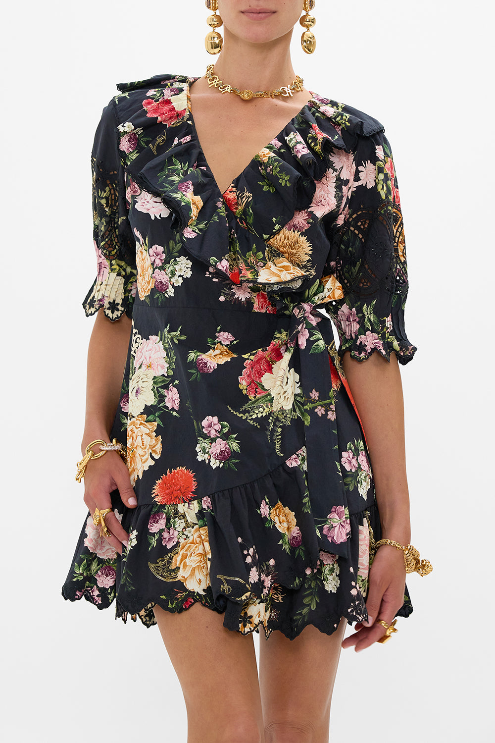 The Adorned In Alexandria Mini Wrap Dress With Puff Sleeve | CAMILLA AU ...