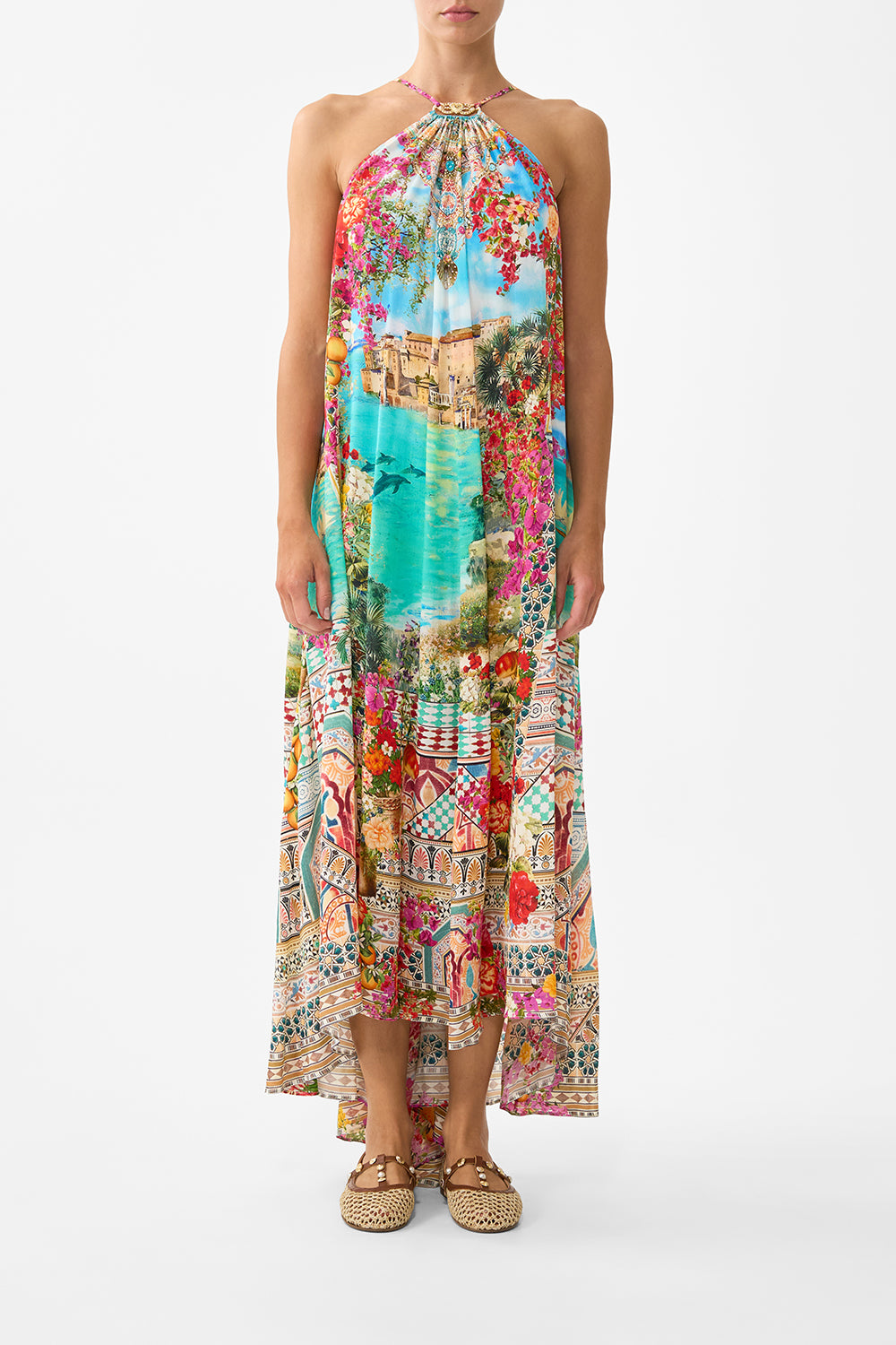 The Meet Me In Mallorca Gather Neck Hardware Maxi Dress | CAMILLA AU ...