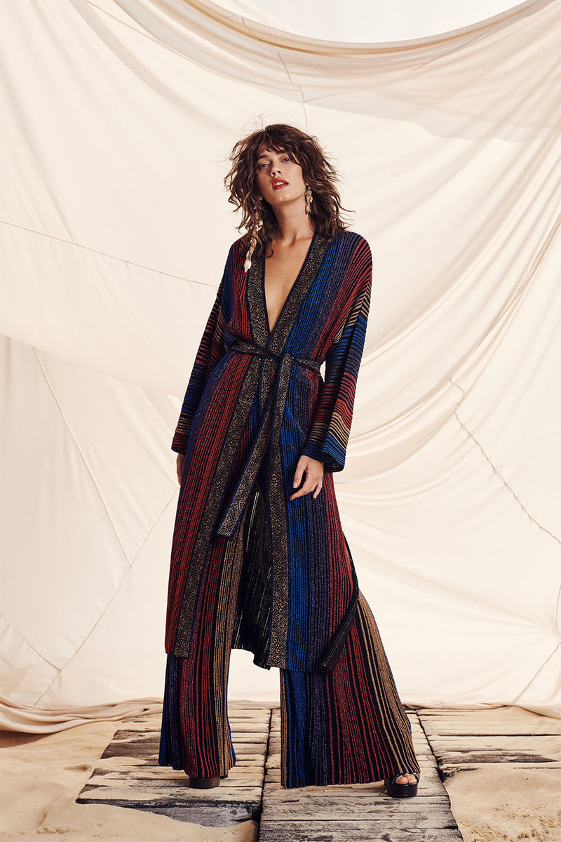 Metallic Knit Robe With Tie, Folk River | CAMILLA AU – CAMILLA